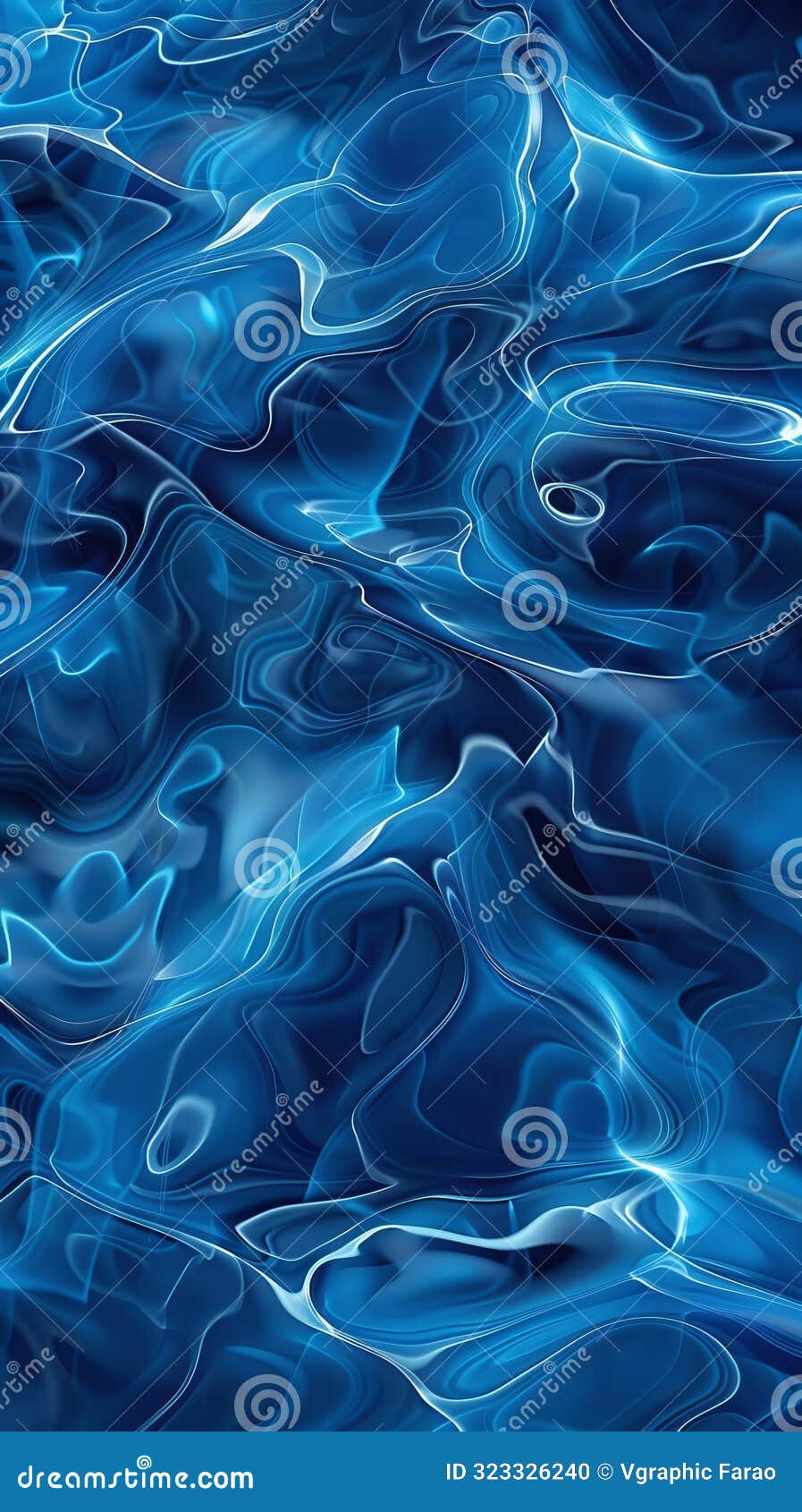 Abstract Blue Fluid Motion with Wavy Patterns, Digital Art. Modern ...