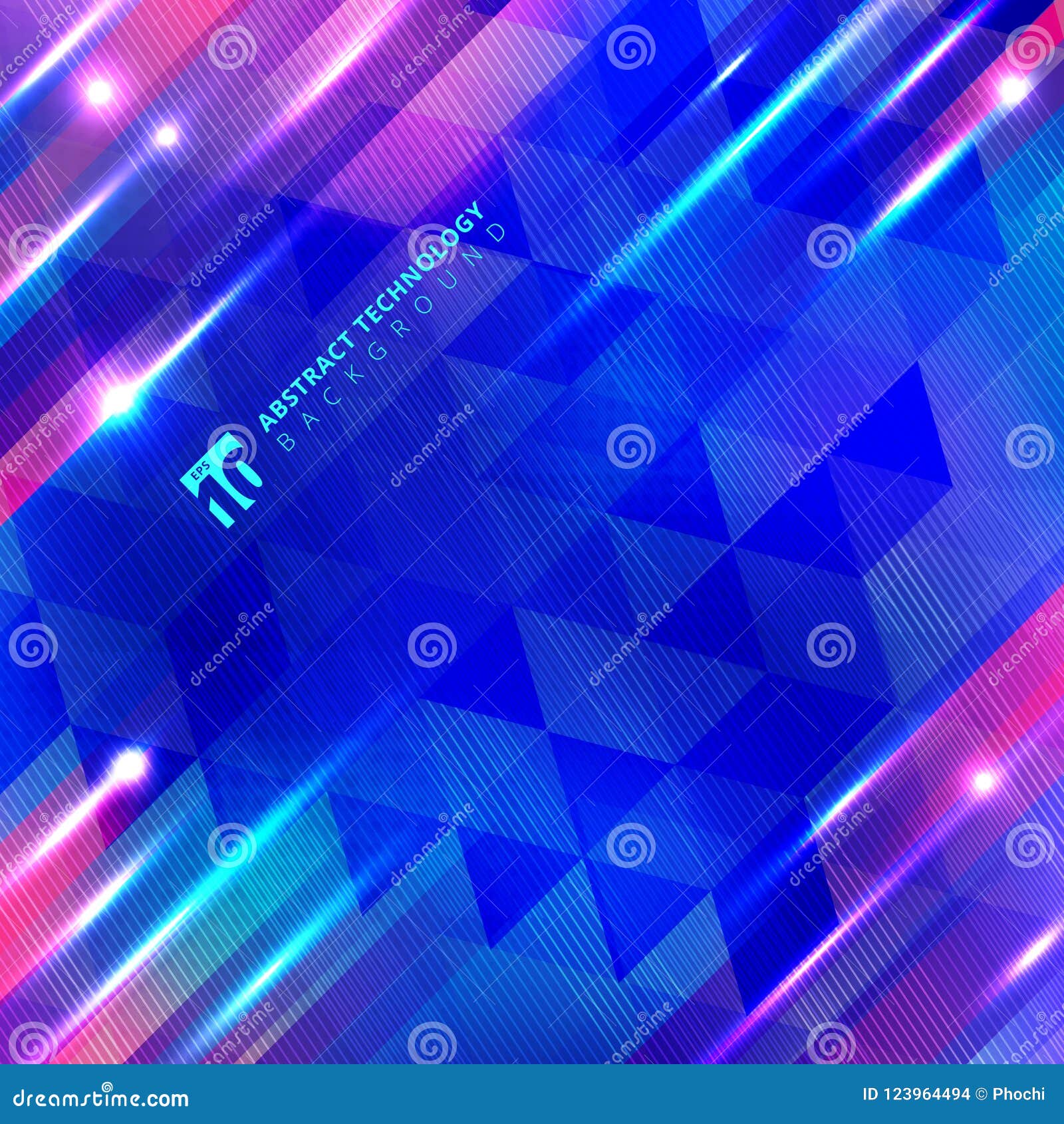 Abstract Blue Geometric Motion with Lighting Glow Technology Col Stock ...
