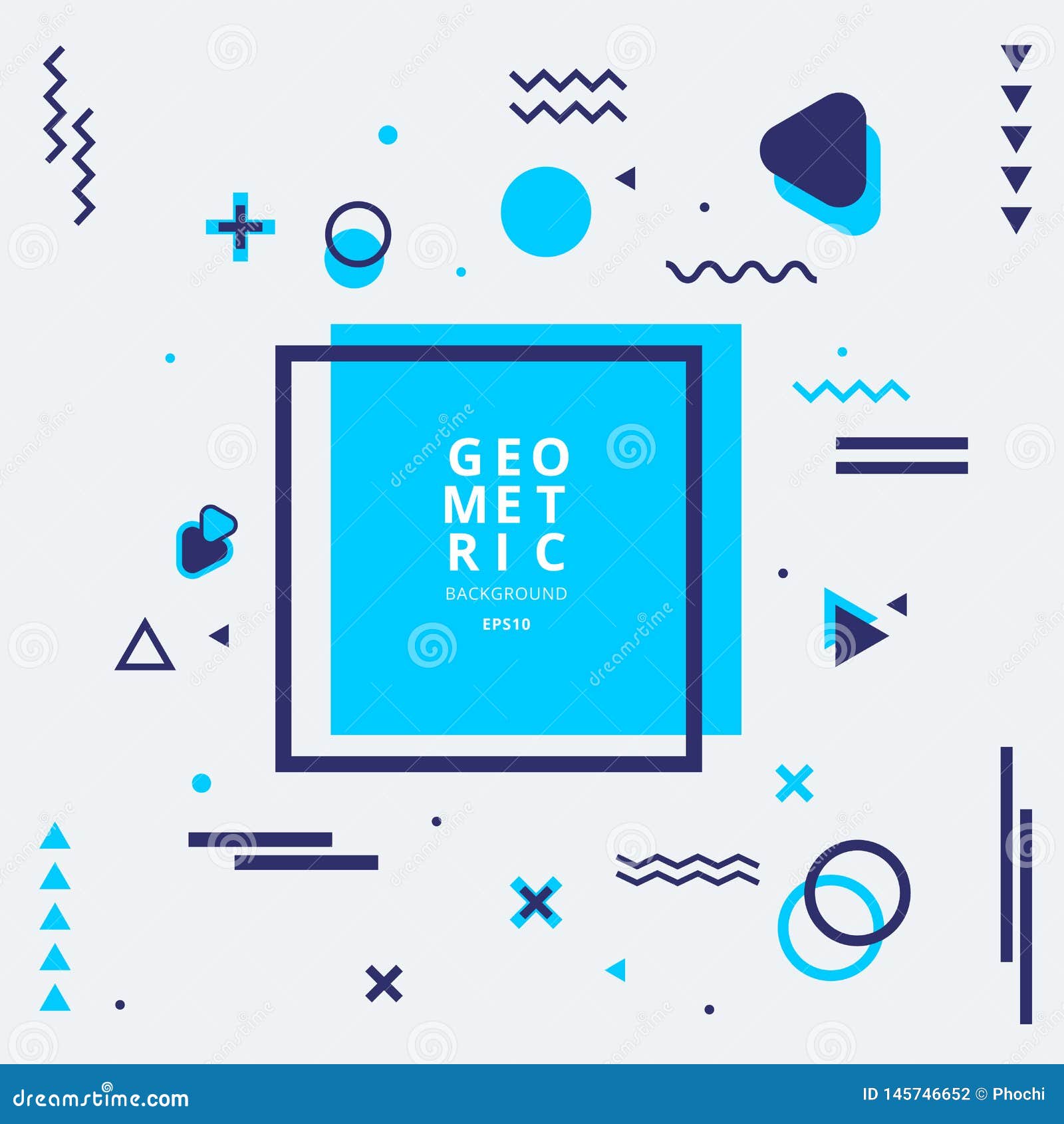 Abstract Blue Geometric Shape Composition with Lines and Wavy Flat ...