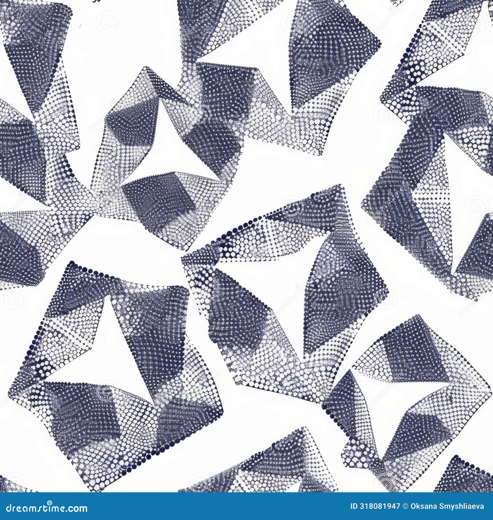 Abstract Blue Geometric Shapes with Dot Patterns on White Background ...