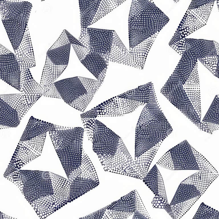 Abstract Blue Geometric Shapes with Dot Patterns on White Background ...