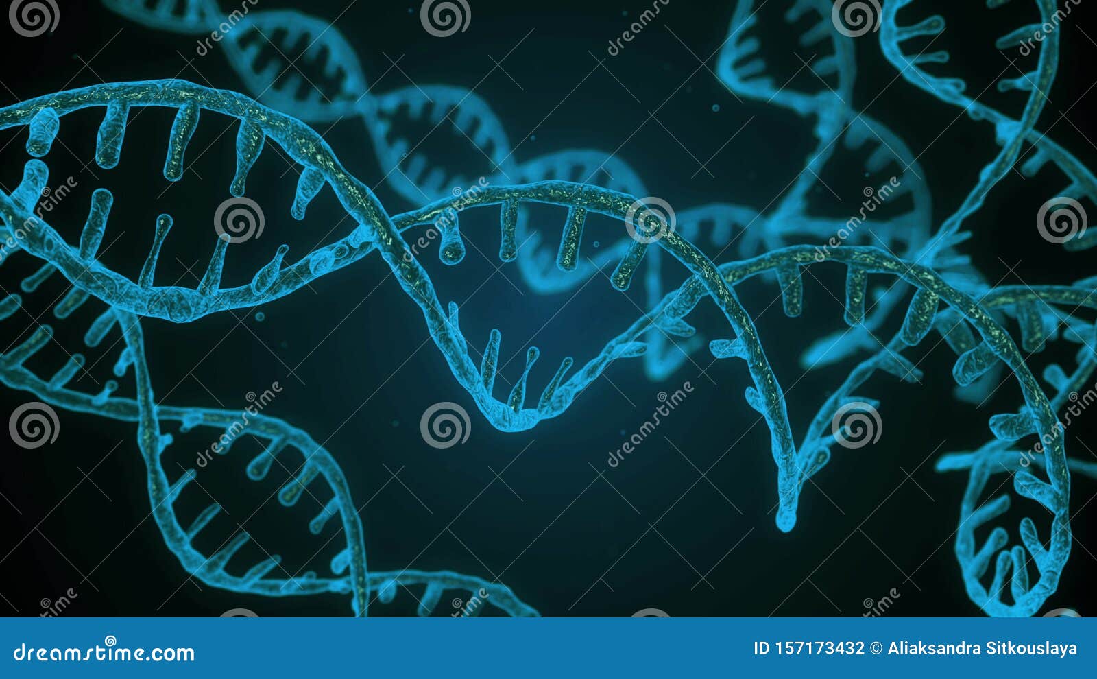 Abstract Blue Glittering DNA Double Helix with Depth of Field ...