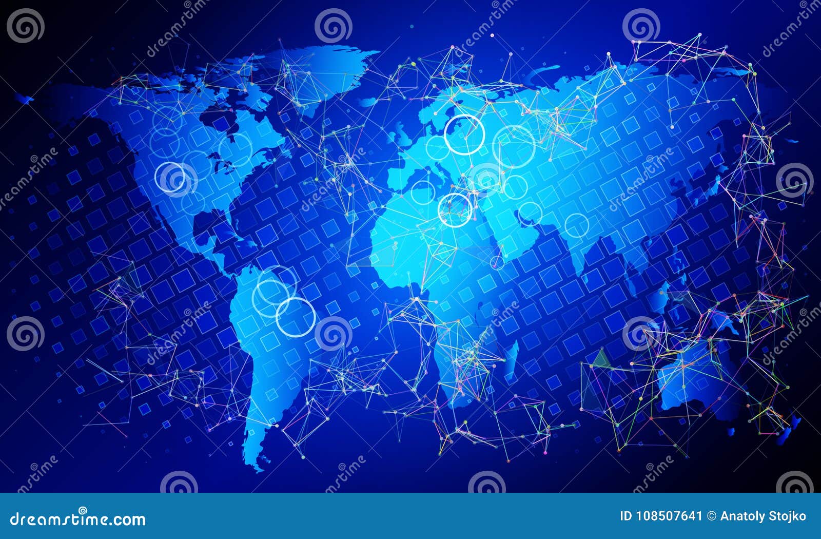 Abstract Blue Globe Map Background. Vector with Rectangle Mosai Stock ...