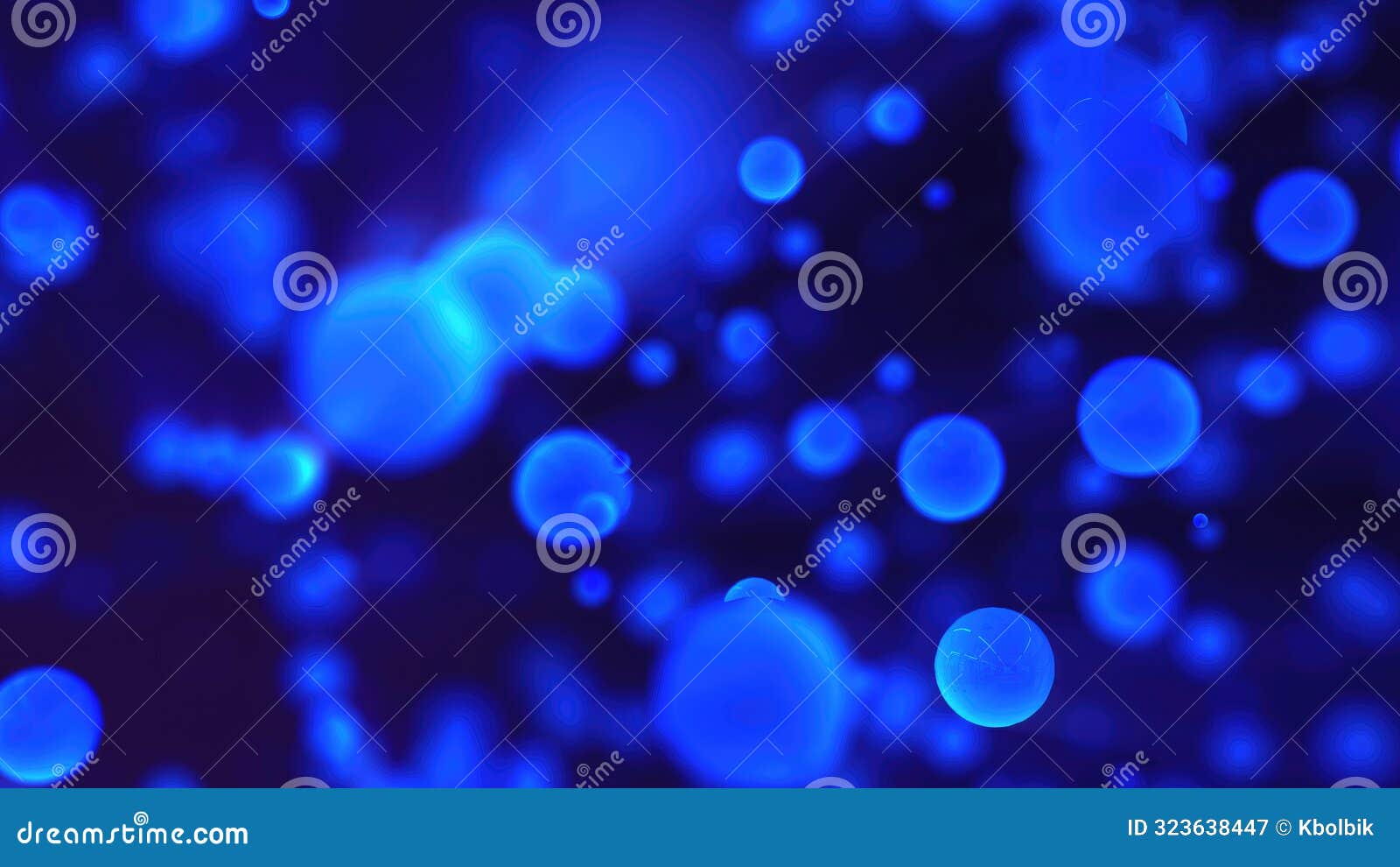 Abstract Blue Glowing Background with Flying Balls Circles Atoms ...