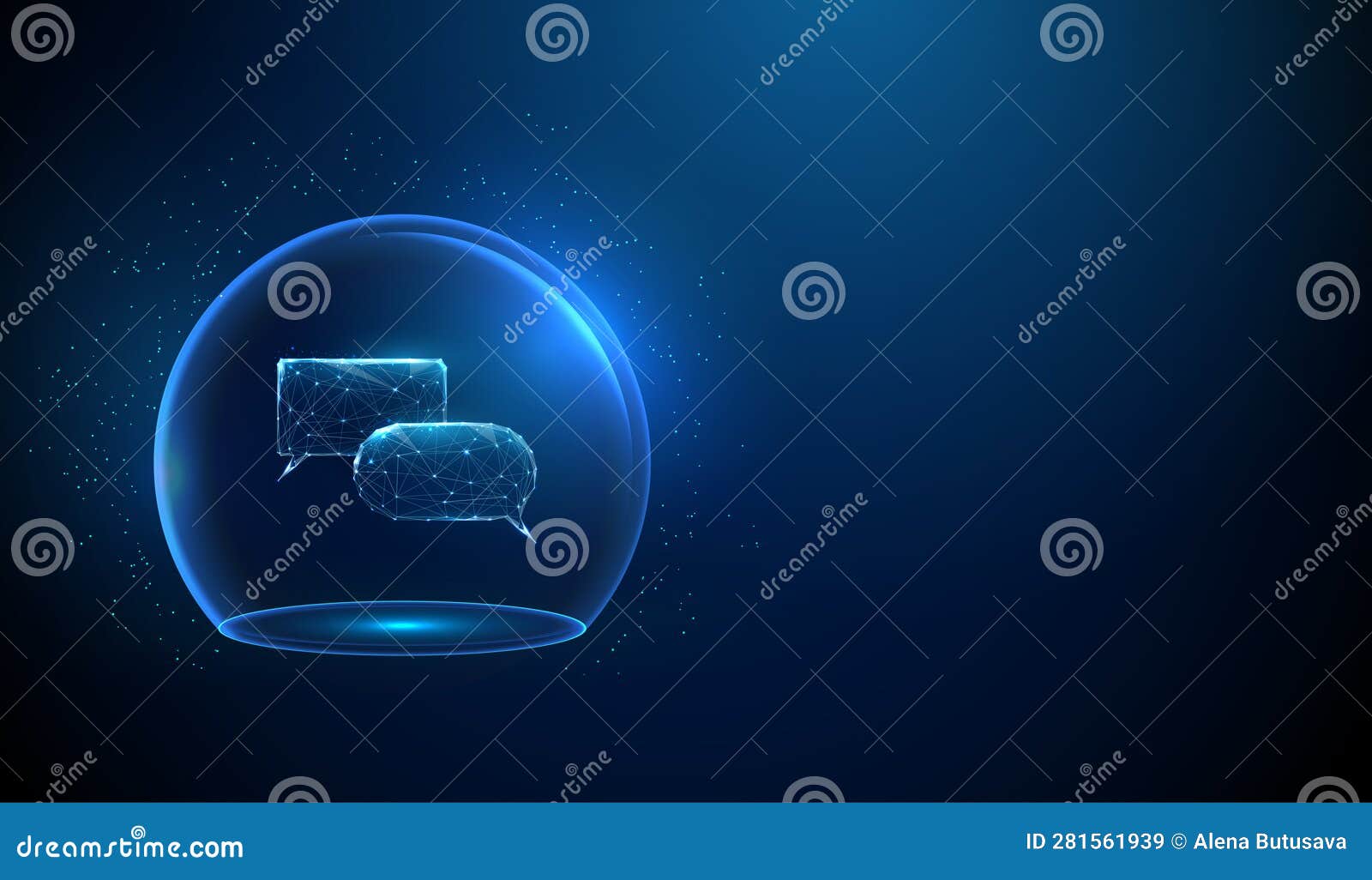 Abstract Blue Glowing Chat Boxes in Transparent Glass Dome Stock Vector ...