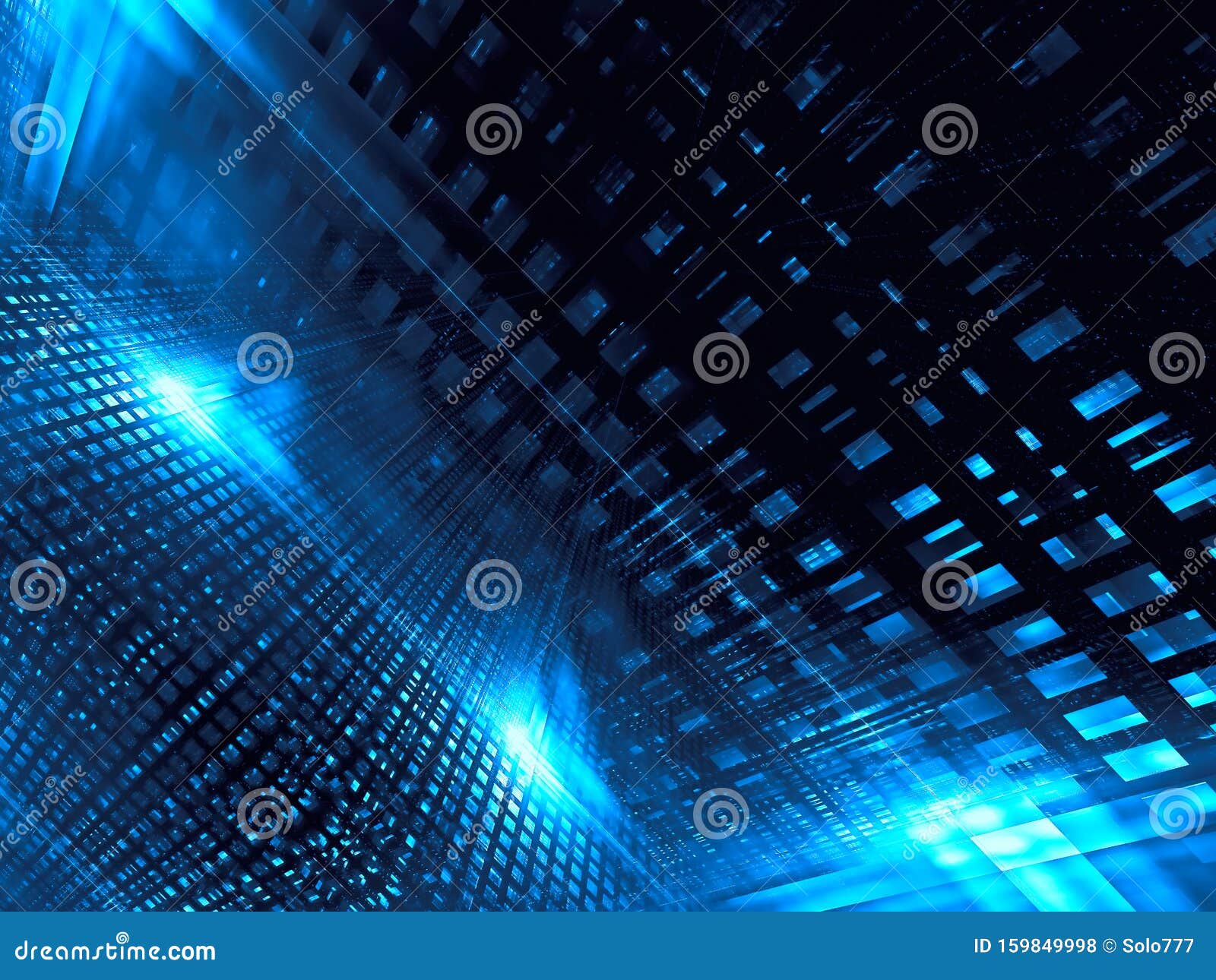 Abstract Blue Glowing Grid - Digitally Generated Image Stock ...