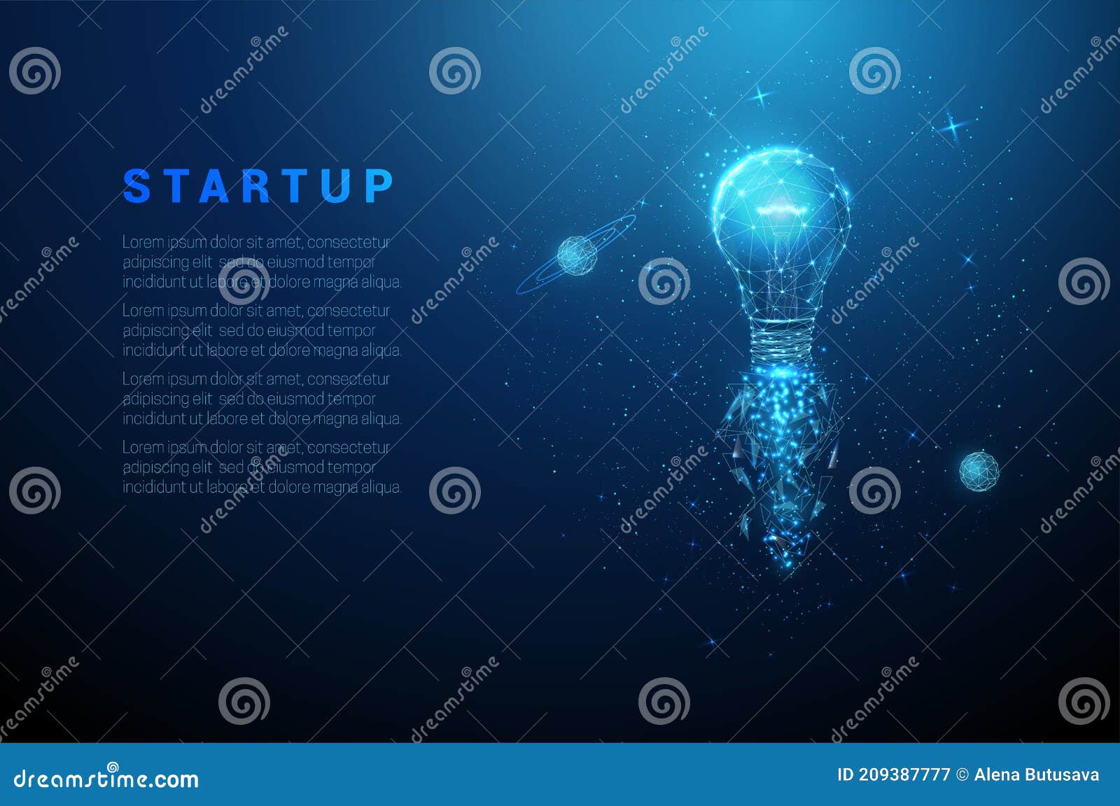 Abstract Blue Glowing Light Bulb Rocket Launch Stock Vector ...