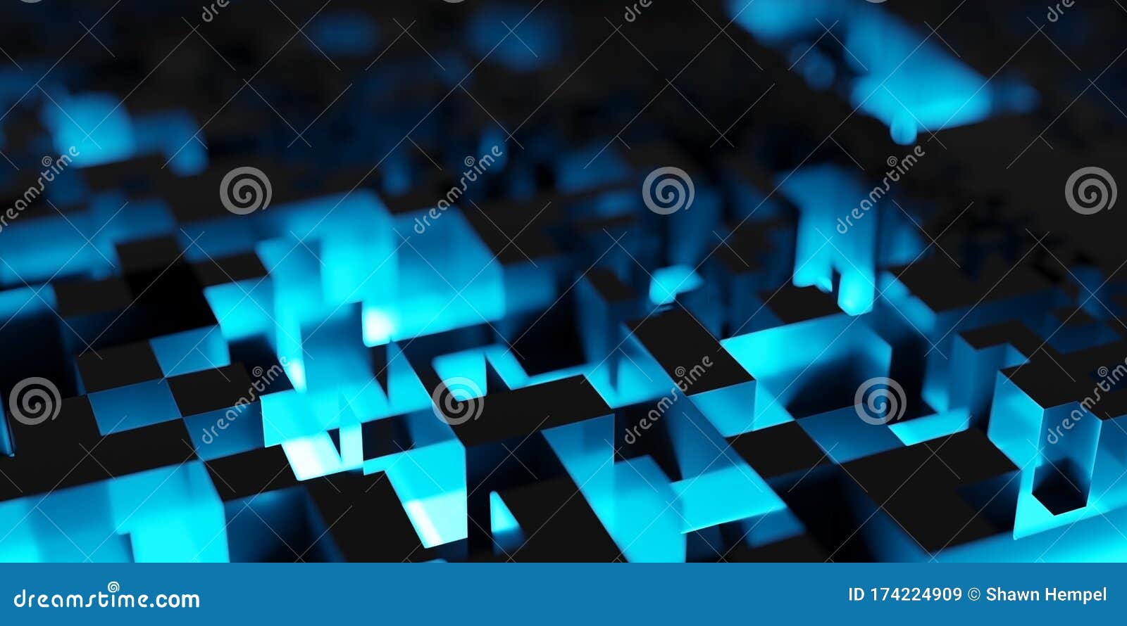 Abstract Blue Glowing Technology Background Cubes with Selective Focus ...