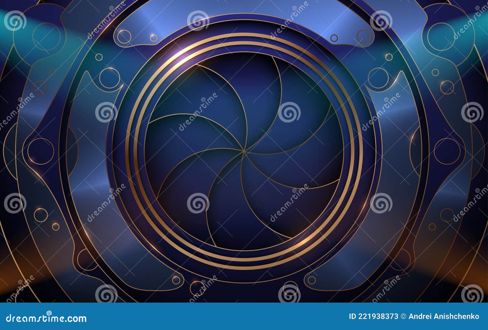 Abstract Blue And Gold Circle Magic Gates Background Vector ...