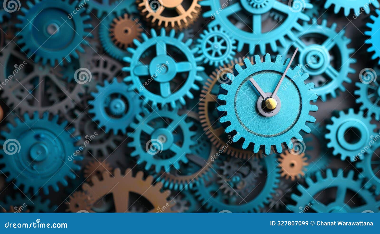 Abstract Blue and Gold Cogwheel Clock Mechanism Time Management and ...