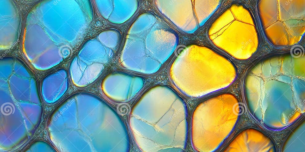 Abstract Blue and Gold Iridescent Cell Structure Close Up Macro Texture ...