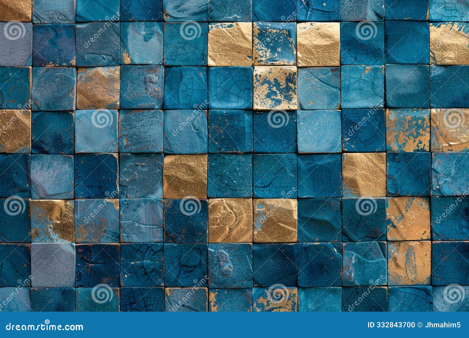 Abstract Blue Gold Mosaic Tile Wall Texture Background Illustration ...