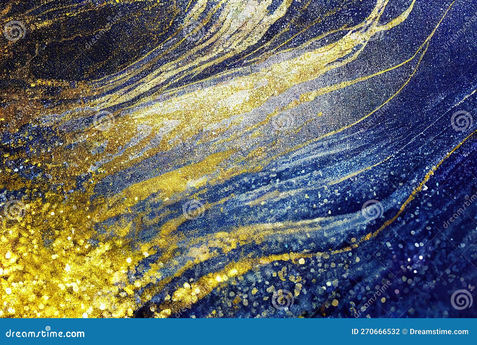 Abstract Blue and Gold Powder Waves Luxury Background. Stock ...
