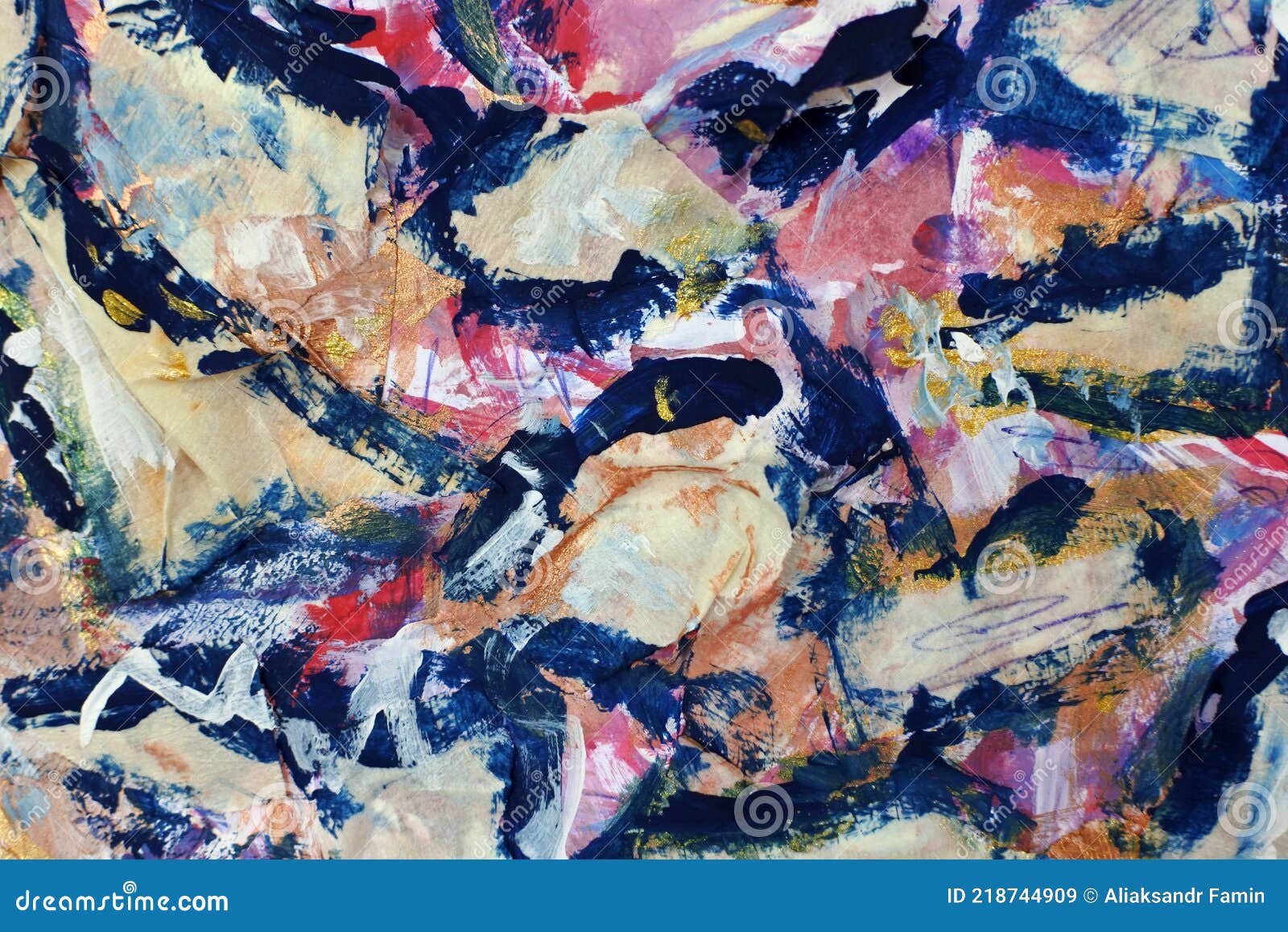 Abstract Blue and Gold Spots on a Multicolored Background. a Chaotic ...