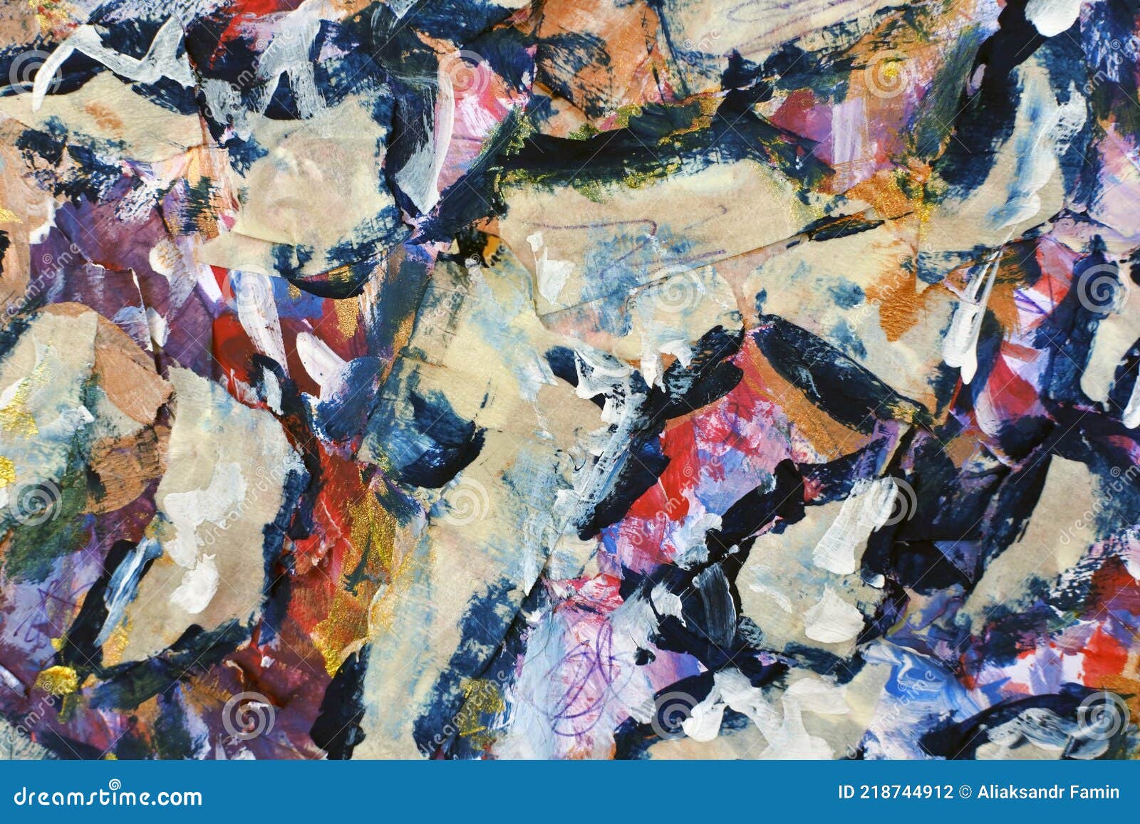 Abstract Blue and Gold Spots on a Multicolored Background. a Chaotic ...