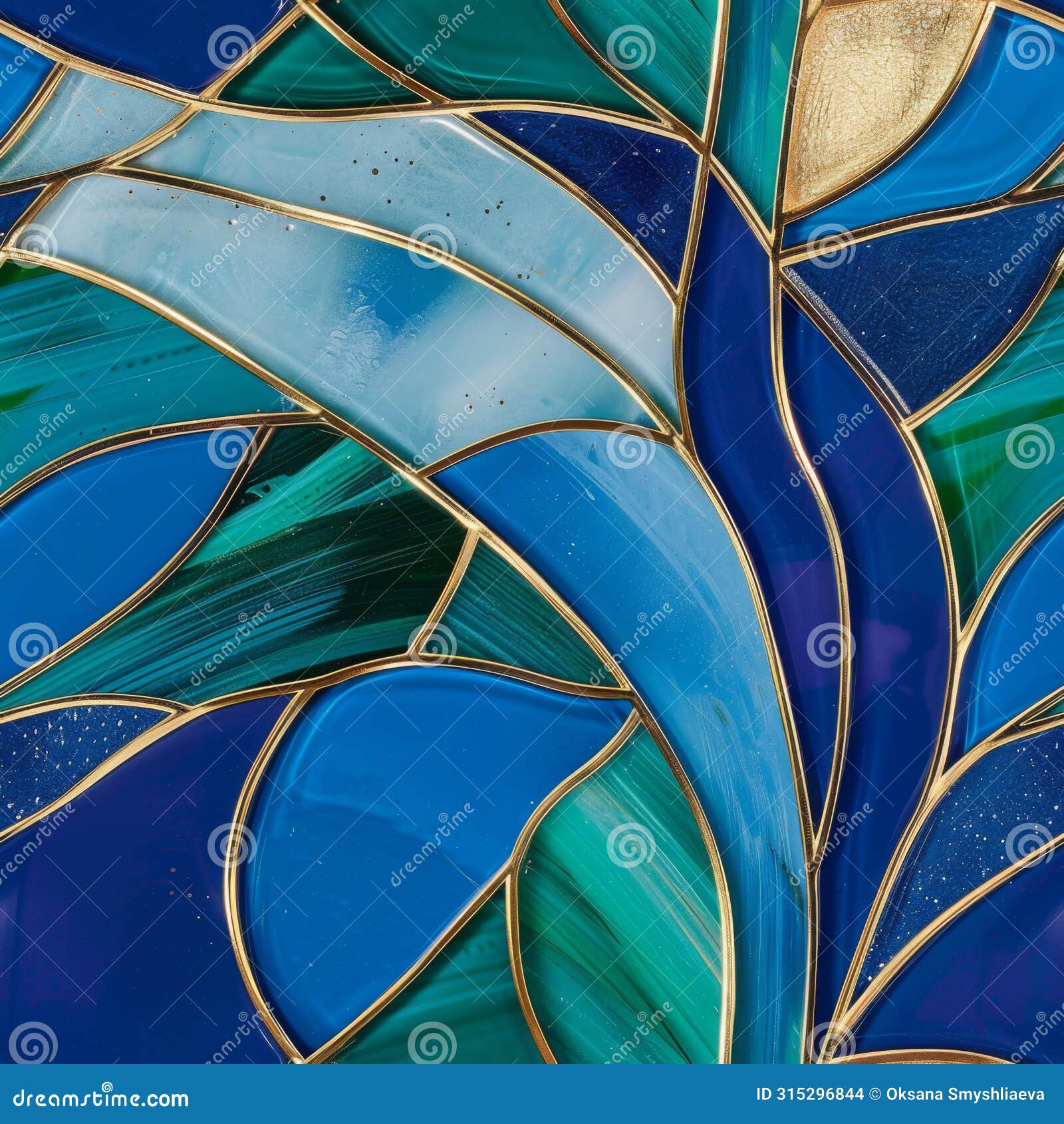Abstract Blue and Gold Stained Glass Pattern Design Stock Photo - Image ...