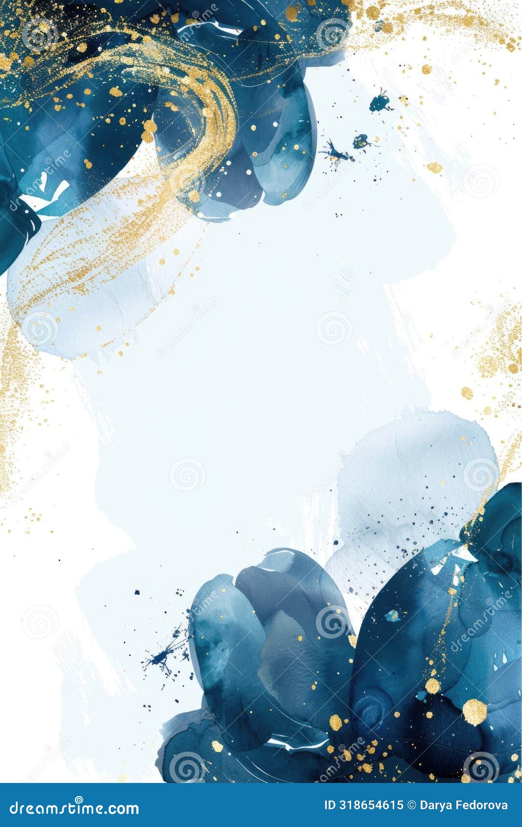 Abstract Blue and Gold Watercolor Frame with Empty Space for Text Stock ...