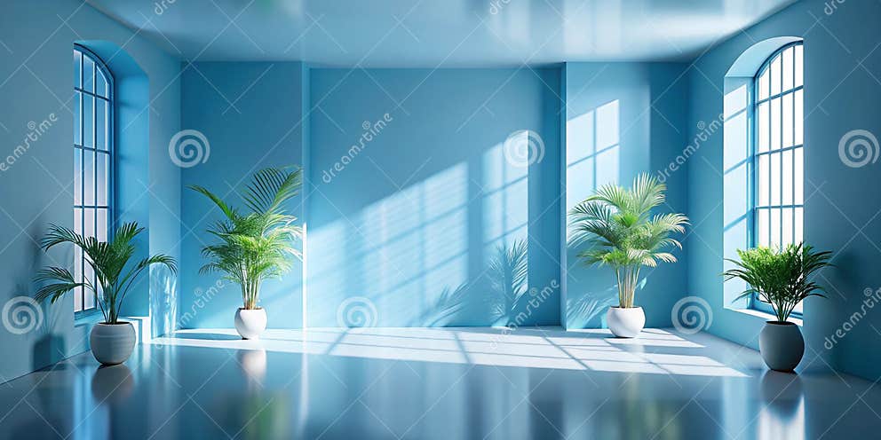 Abstract Blue Gradient Studio Background with Palm Shadows Stock ...