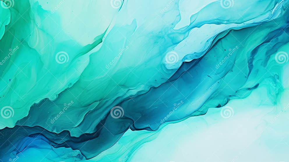 Abstract Blue and Green Fluid Art with Flowing Patterns and Soft ...