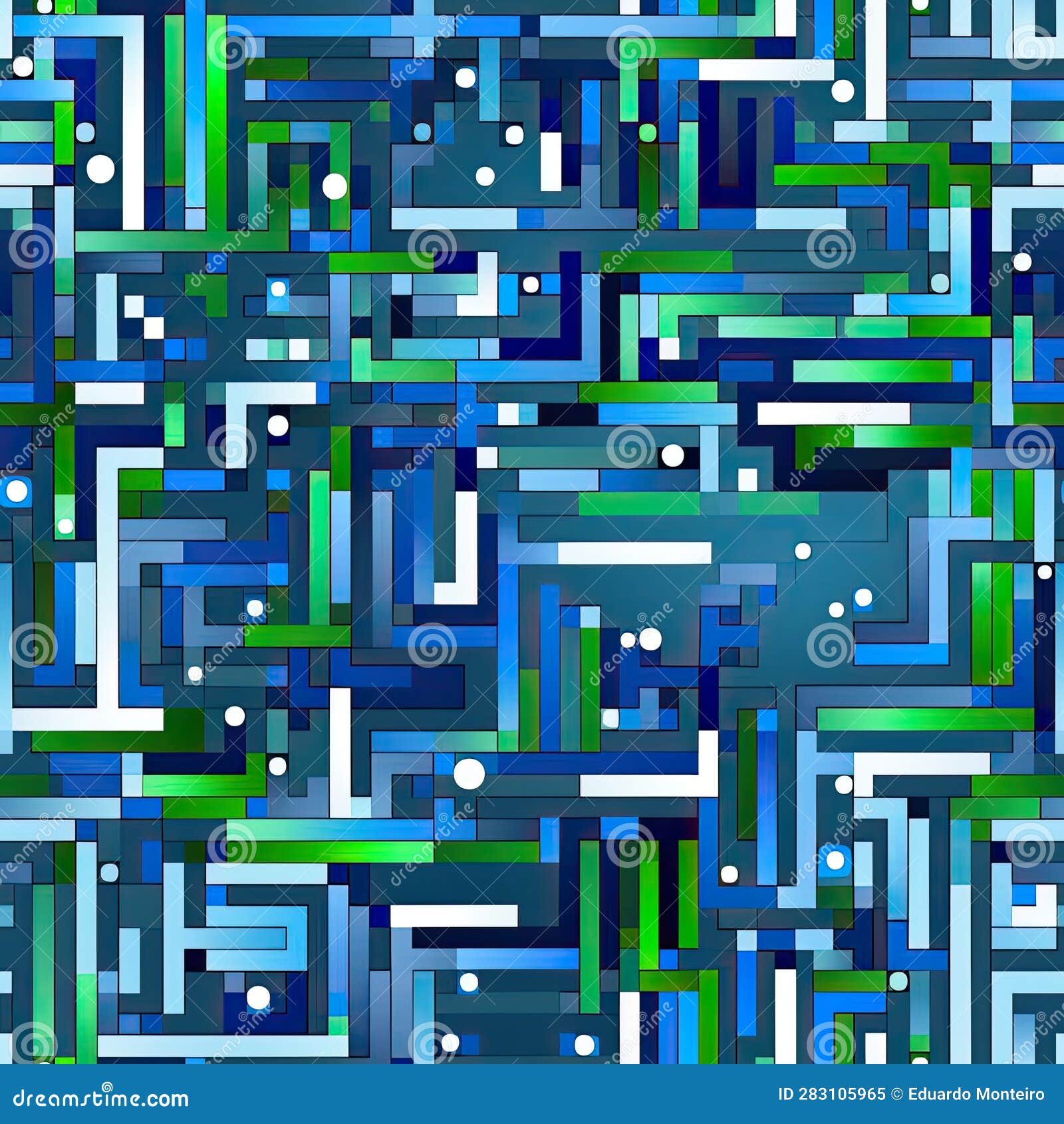 Abstract Blue and Green Pattern with Jumbled Geometric Compositions ...