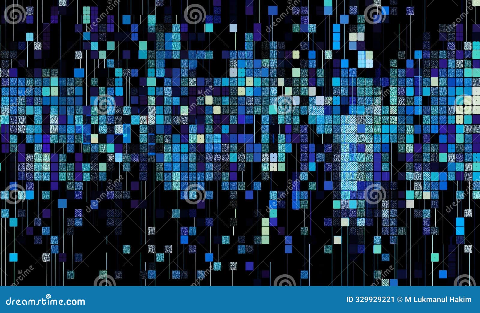 Abstract Blue and Green Square Pattern with Vertical Lines on Black ...