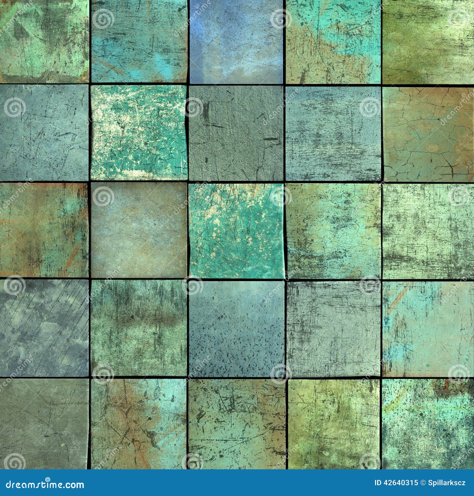 Abstract Blue Green Square Tile Grunge Pattern Backdrop Stock ...