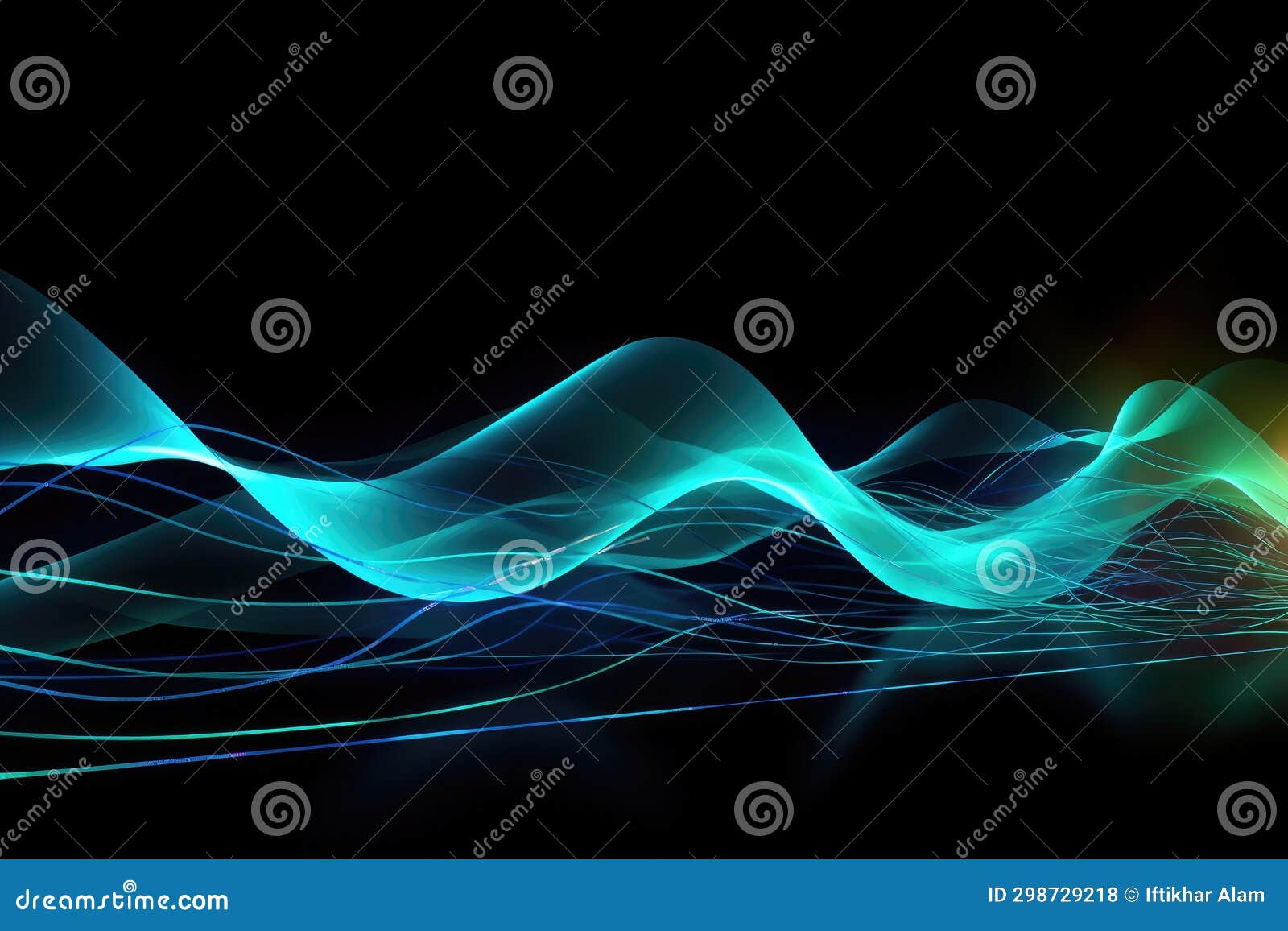 Abstract Blue and Green Waves on a Black Background. Vector ...