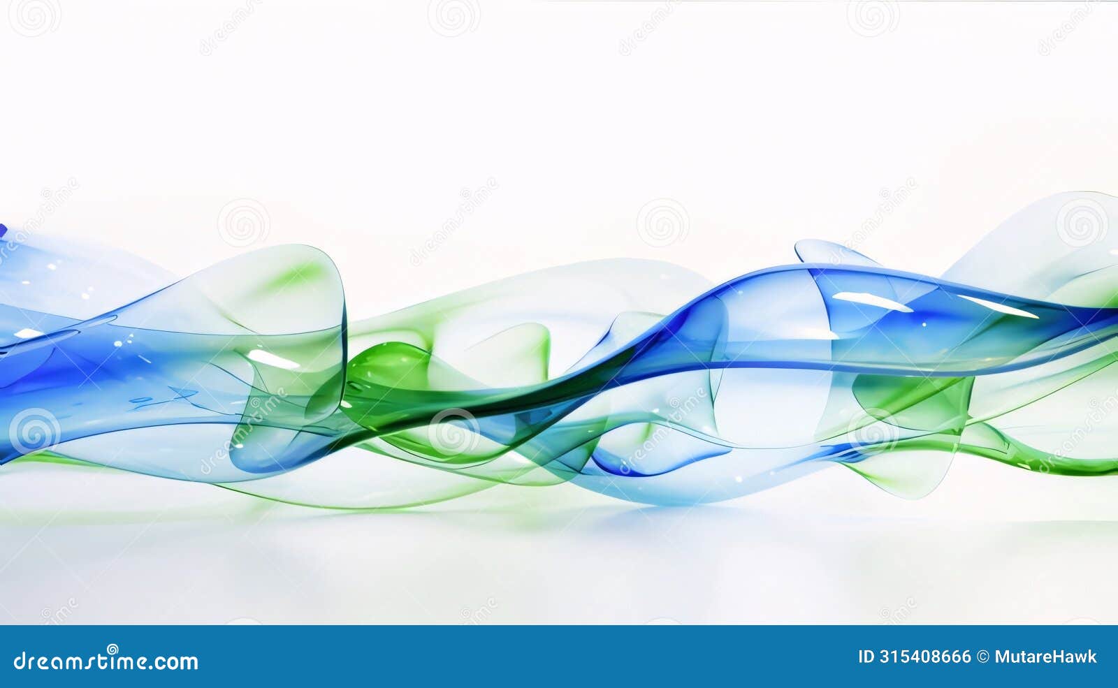 Abstract Blue and Green Waves on a White Background, Vector ...
