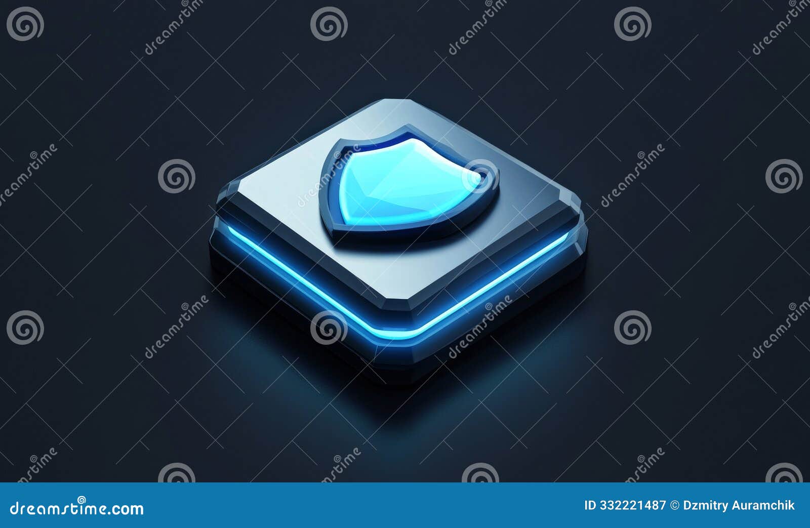 Abstract Blue Guard Shield with a Power Button for Protection, Cyber ...