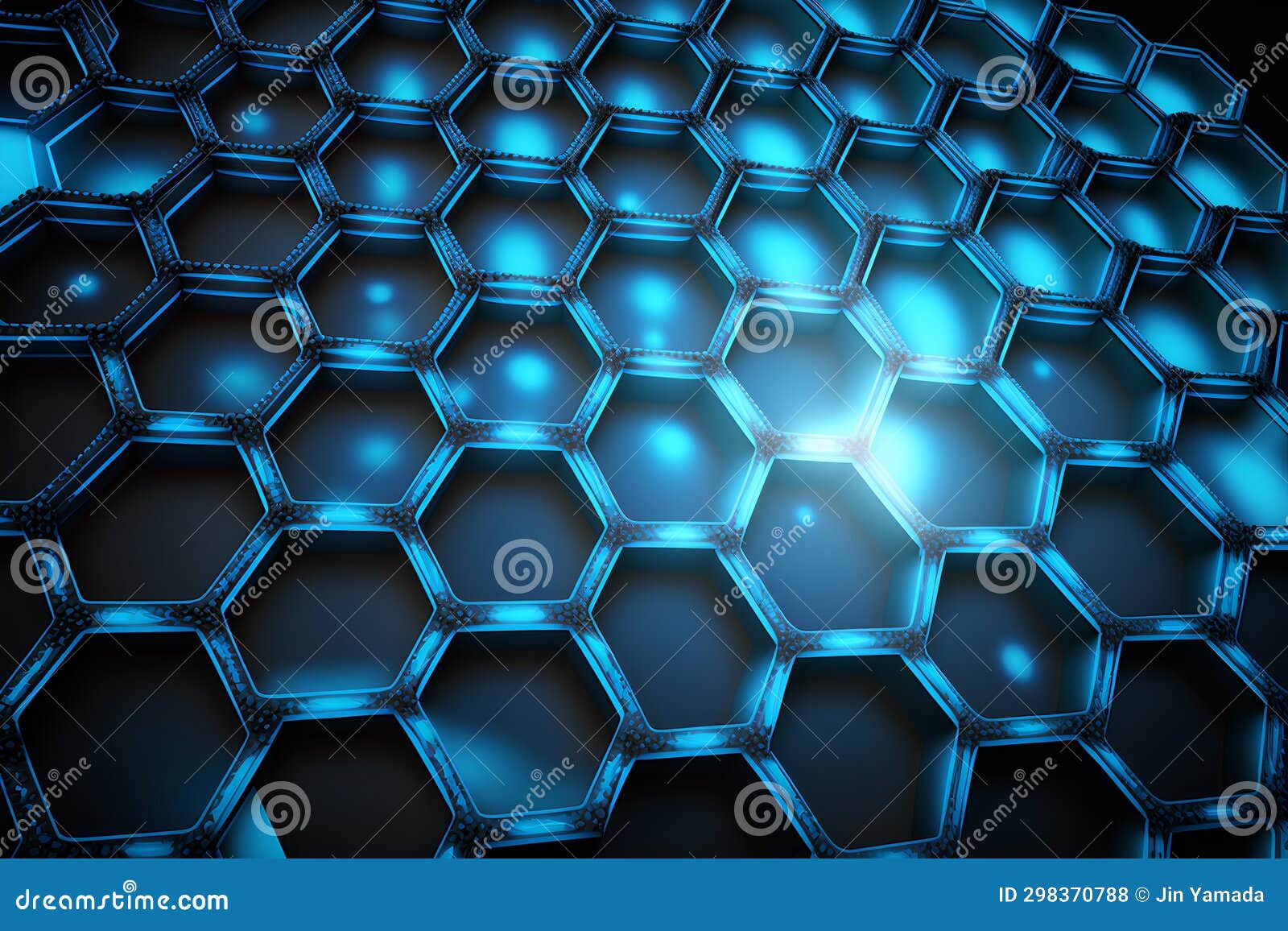 Abstract Blue Hexagon Background, 3d Render. Computer Digital Drawing ...