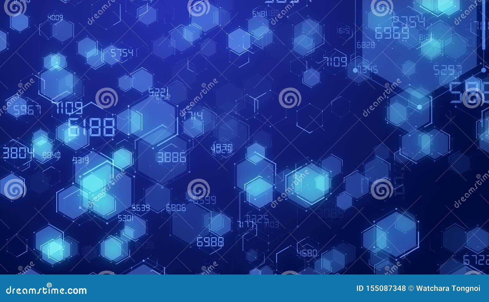 Abstract Blue Hexagon Honeycomb Digital Technology Background Code ...