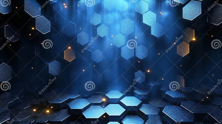 Abstract Blue Hexagonal Background with Glowing Lights and Depth Effects Stock Illustration ...