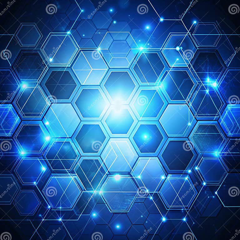 Abstract Blue Hexagonal Technology Background with Futuristic Design Stock Illustration ...