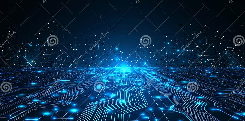 An Abstract Blue Hi Tech Background with Glowing Horizontal Lines and ...