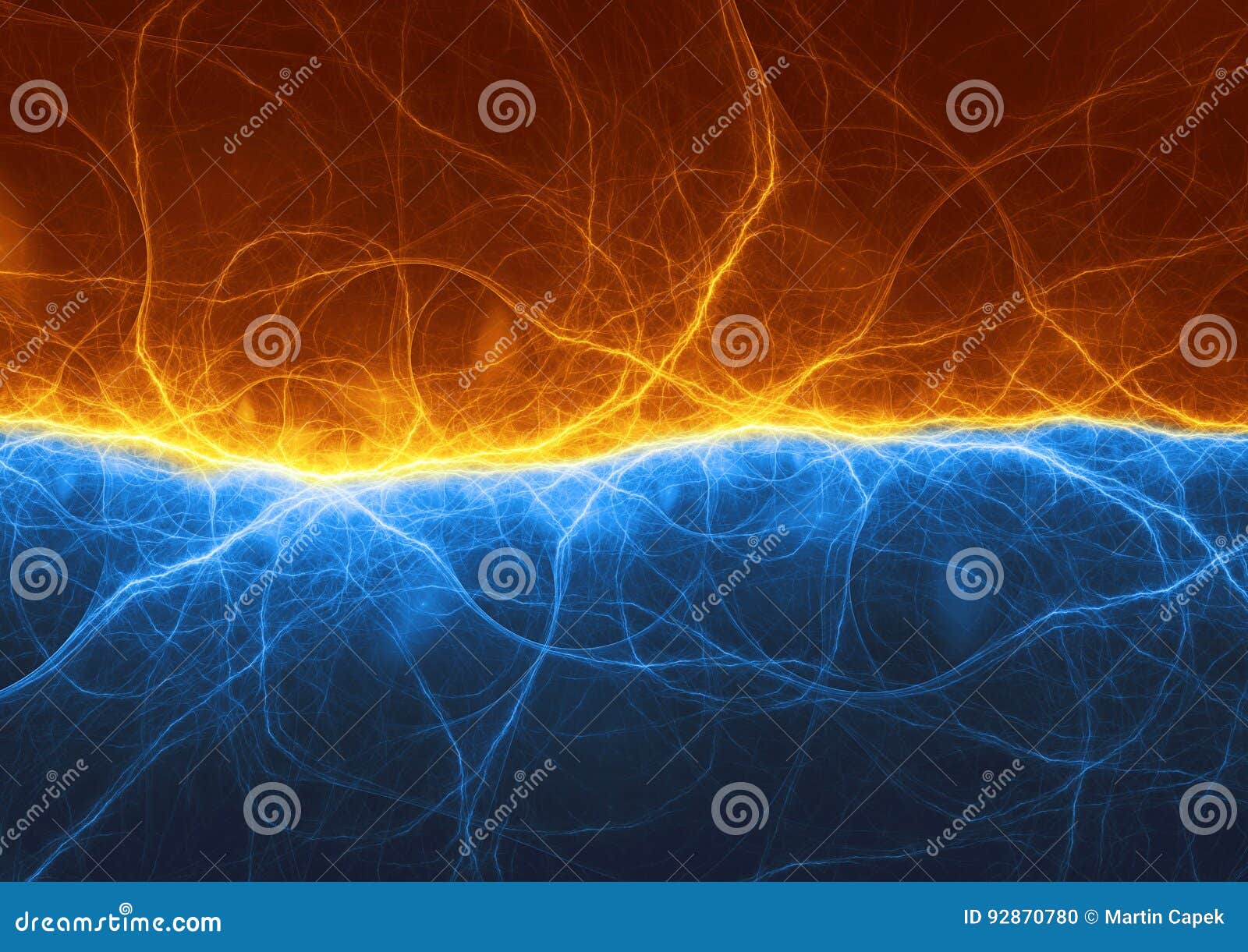 Abstract Blue Ice and Orange Fire Lightning Stock Illustration ...