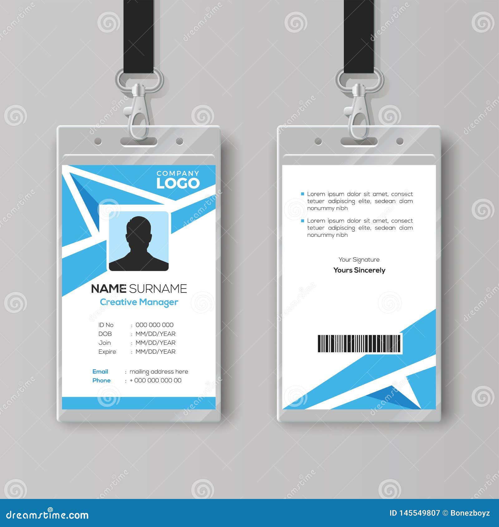 Abstract Blue ID Card Design Template Stock Vector - Illustration of ...