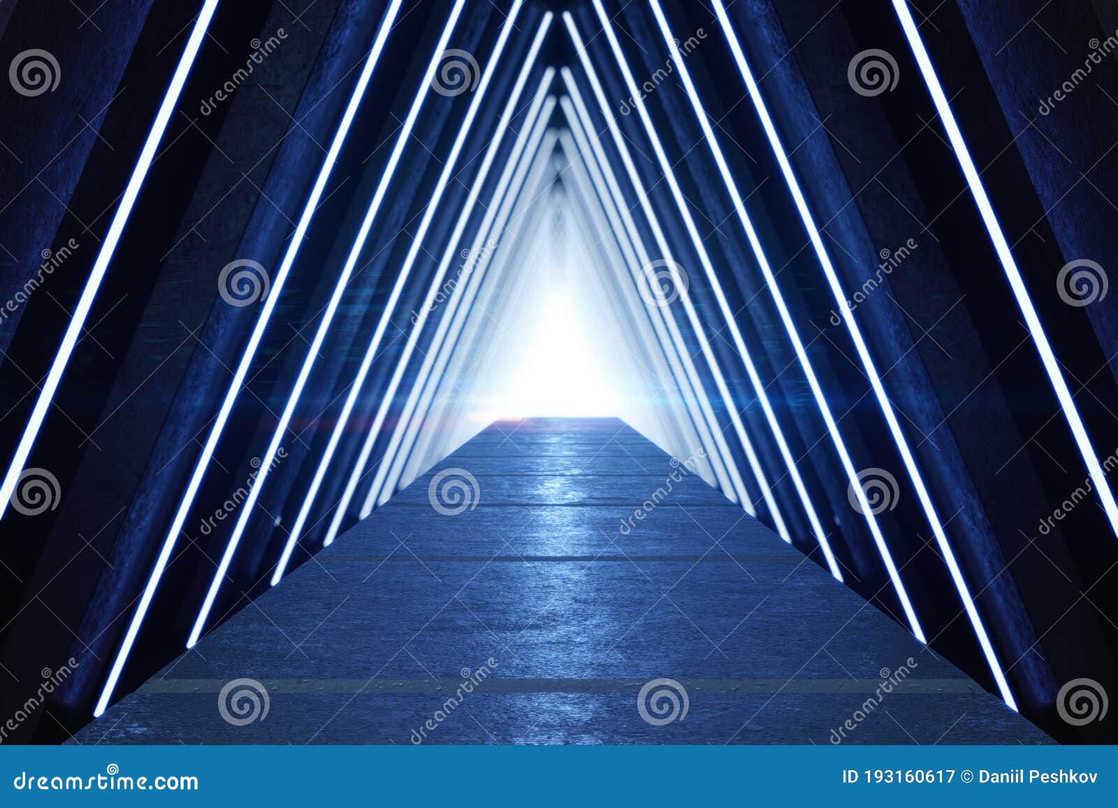 Abstract Blue Interior with Luminous Triangle Corridor Stock ...