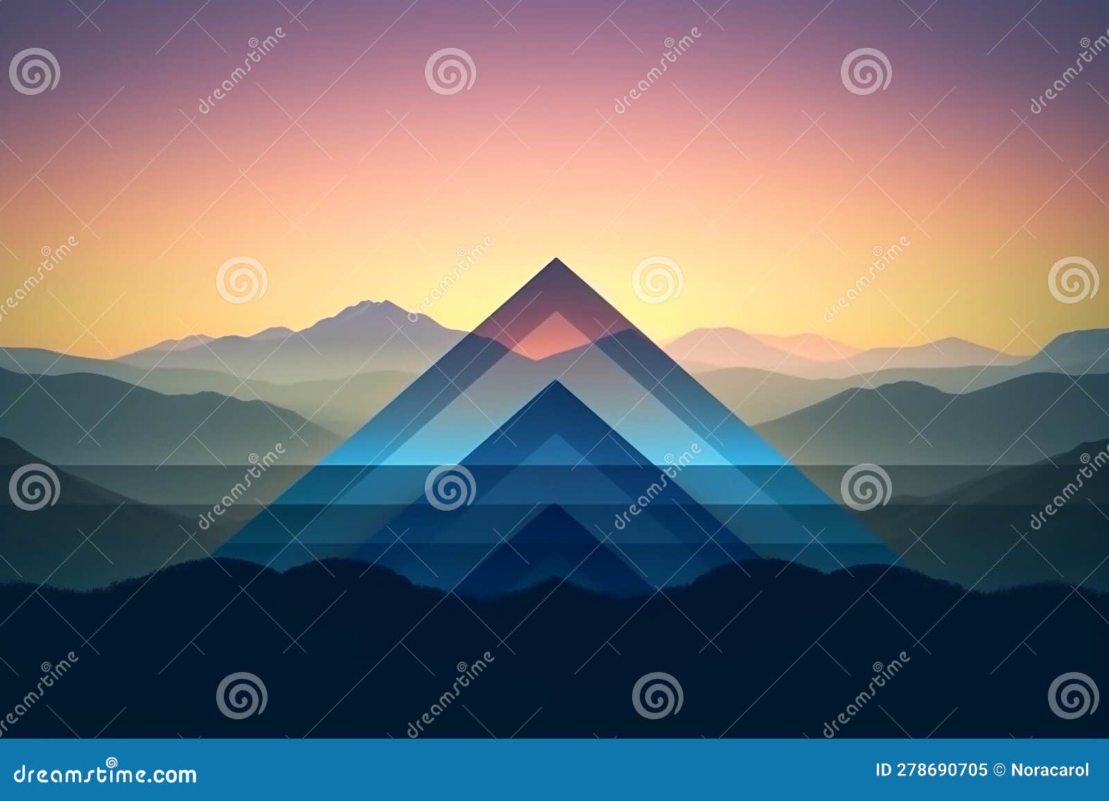 Abstract Blue Layered Mountain with Glowing Triangular Neon Light ...