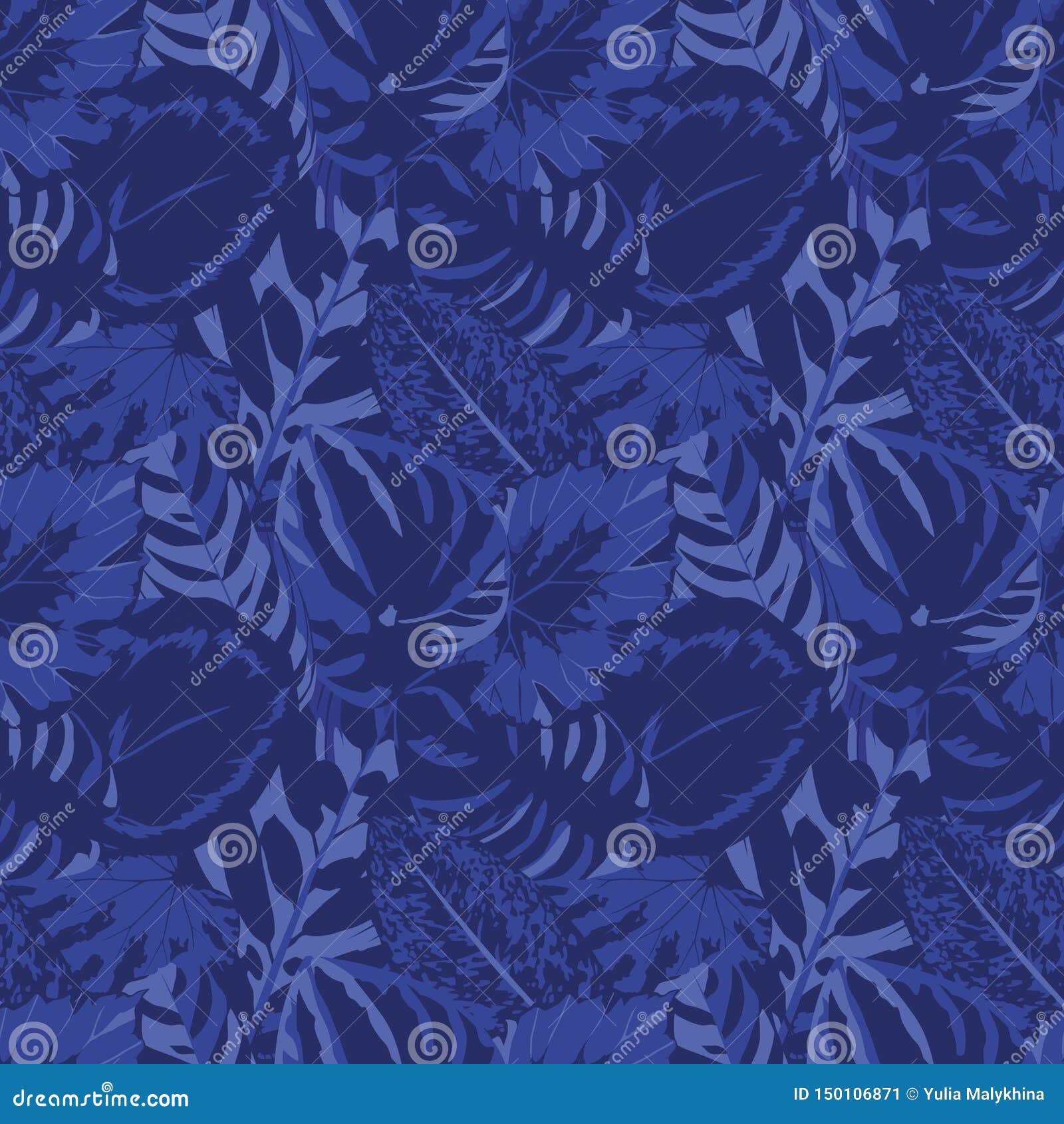 Blue Leaves Frame On Gray Background Illustration For Photo Or ...