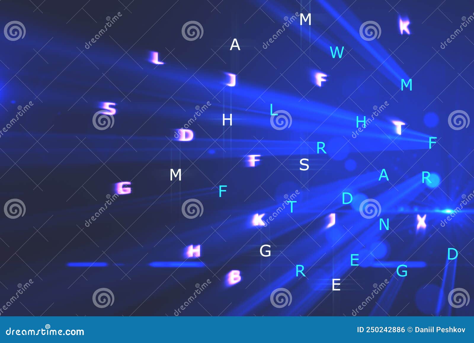 Abstract Blue Letter Alphabet Backdrop with Light Rays. Digital ...