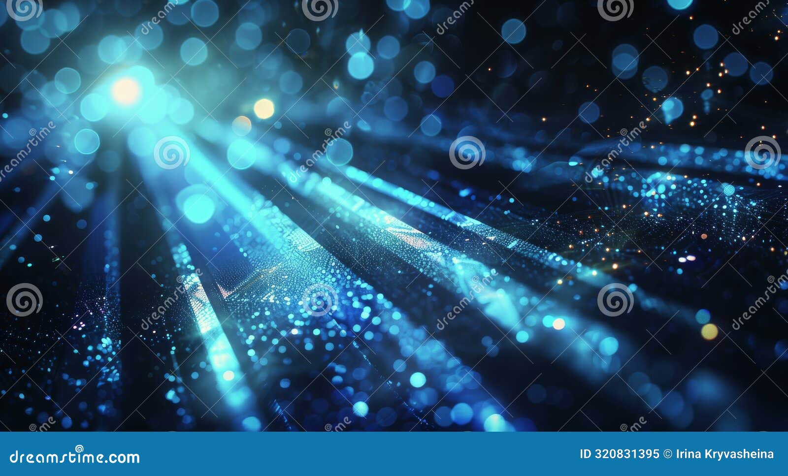 Abstract Blue Light Beams with Glittering Particles Stock Image - Image ...