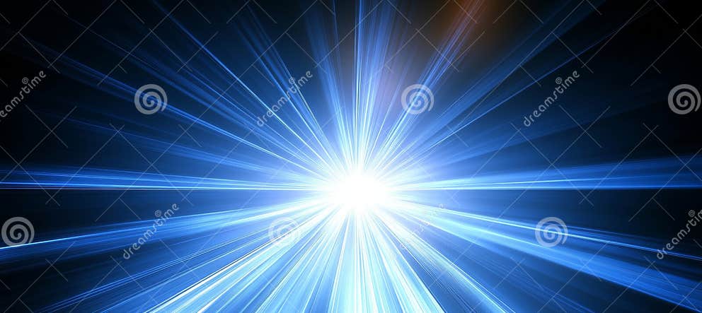 Abstract Blue Light Rays Exploding from a Central Point on a Black ...