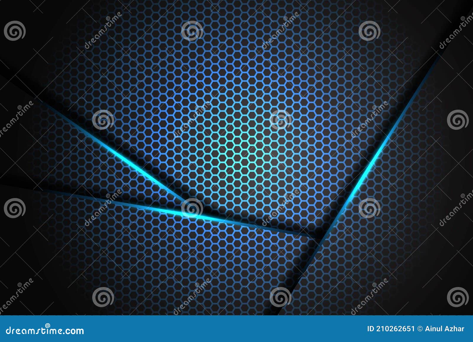 Abstract Blue Light Slash Triangle on Black with Hexagon Mesh ...