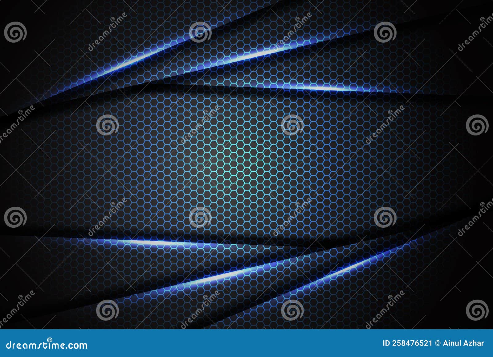 Abstract Blue Light Slash Triangle on Black with Hexagon Mesh Design ...