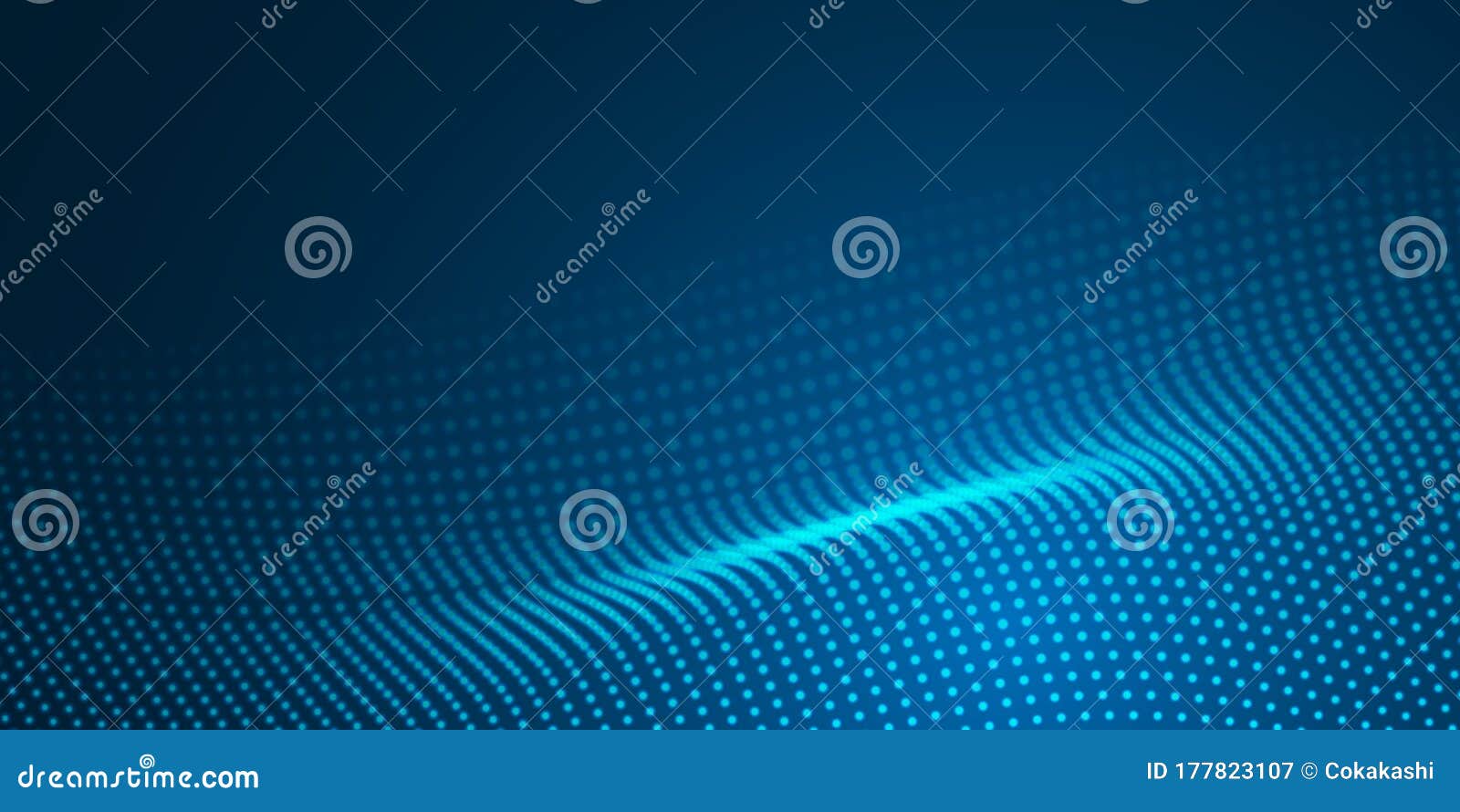 Abstract Blue Light Wave Dot Surface Pattern on Dark Background. Stock ...