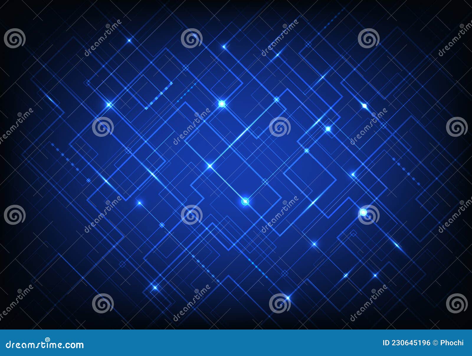 Abstract Blue Line Grid Pattern with Light on Dark Blue Background ...