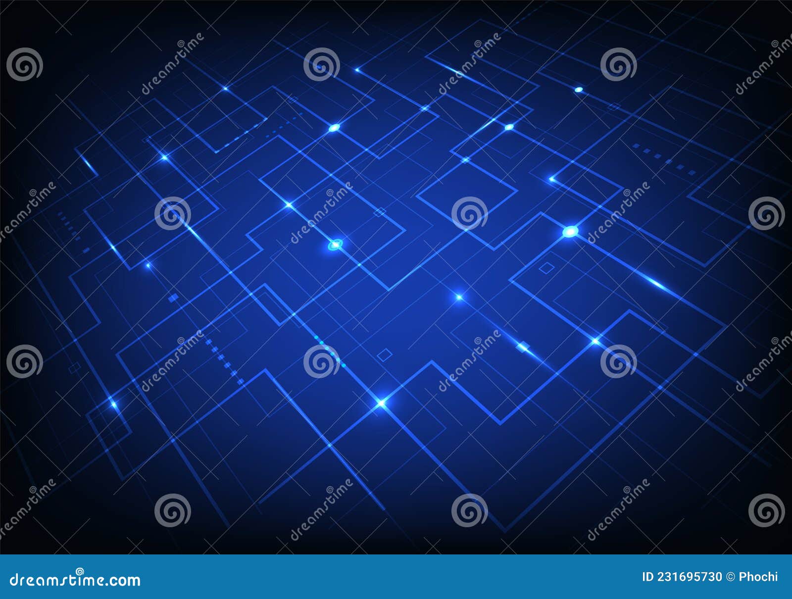 Abstract Blue Line Grid Pattern with Light Perspective on Dark Blue ...