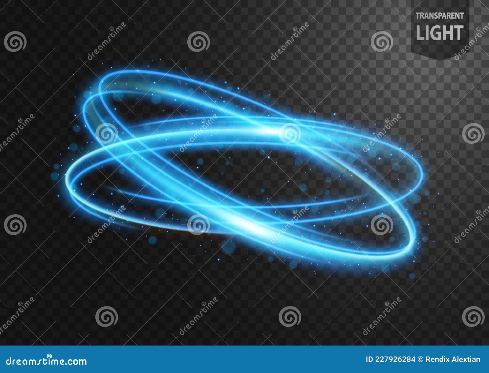 Abstract Blue Line of Light with Blue Sparks, on a Transparent ...