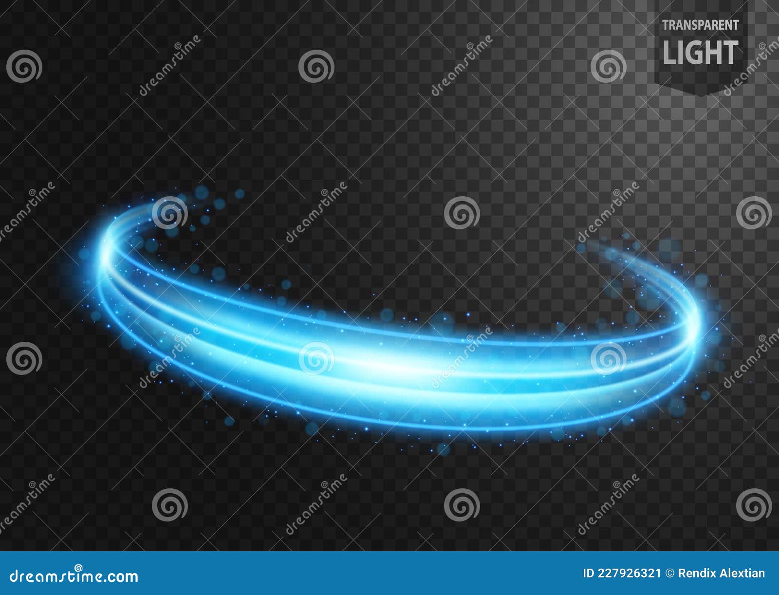 Abstract Blue Line of Light with Blue Sparks, on a Transparent ...