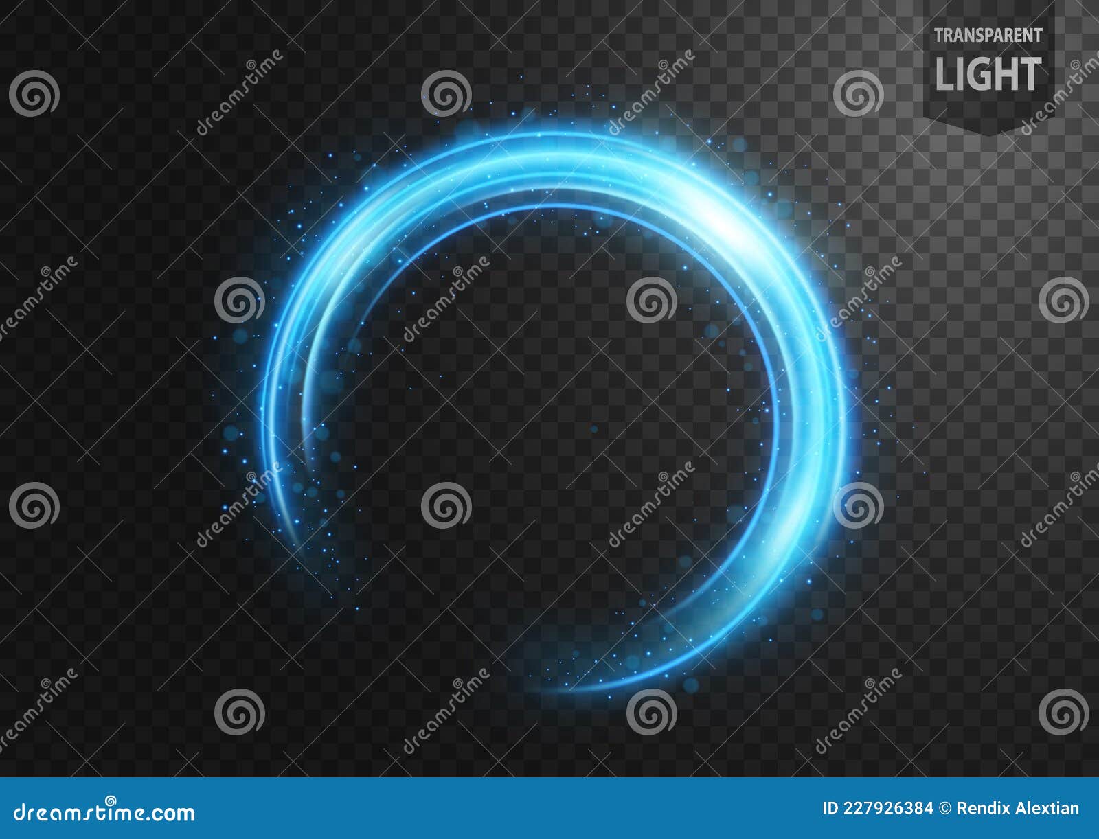 Abstract Blue Line of Light with Blue Sparks, on a Transparent ...